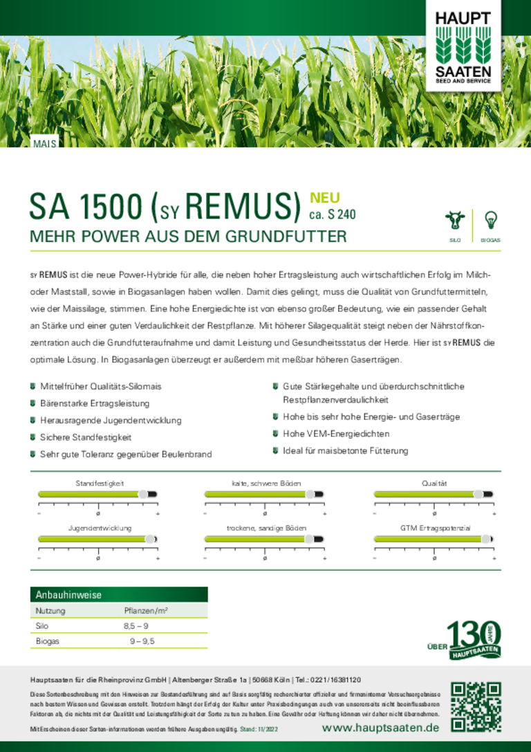 SY Remus | Hauptsaaten